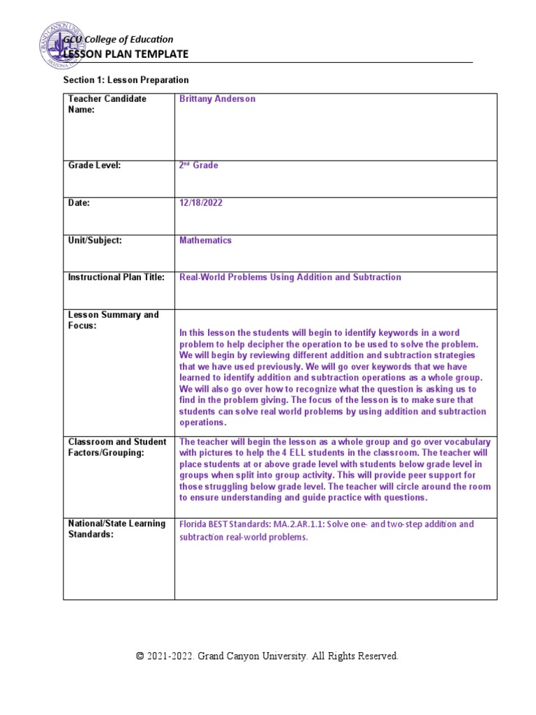 ELM 470 Lesson Plan Week 3 (1) | PDF