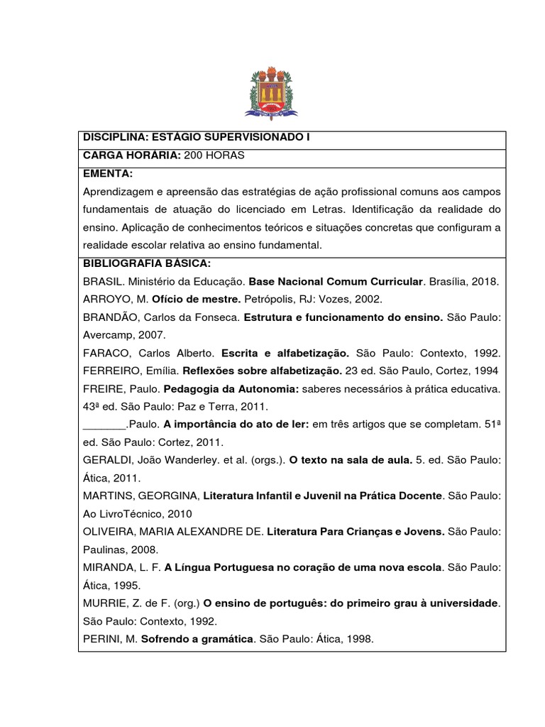 Ementa - Estágio Supervisionado I | PDF