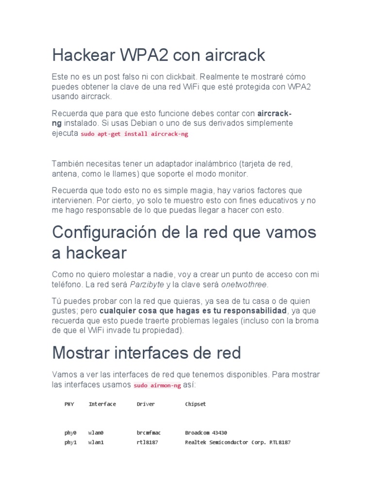 Hackear WPA2 Con Aircrack | PDF | Contraseña | Controlador de interfaz ...