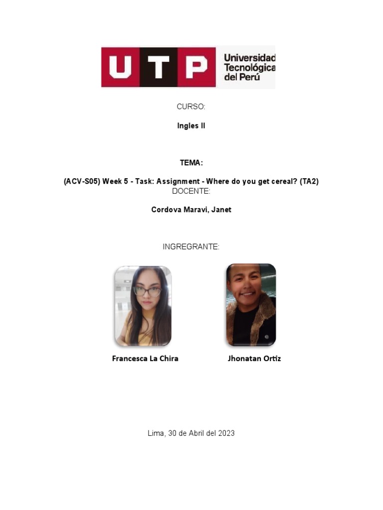 Week 5 Task Assignment Where Do You Get Cereal | PDF