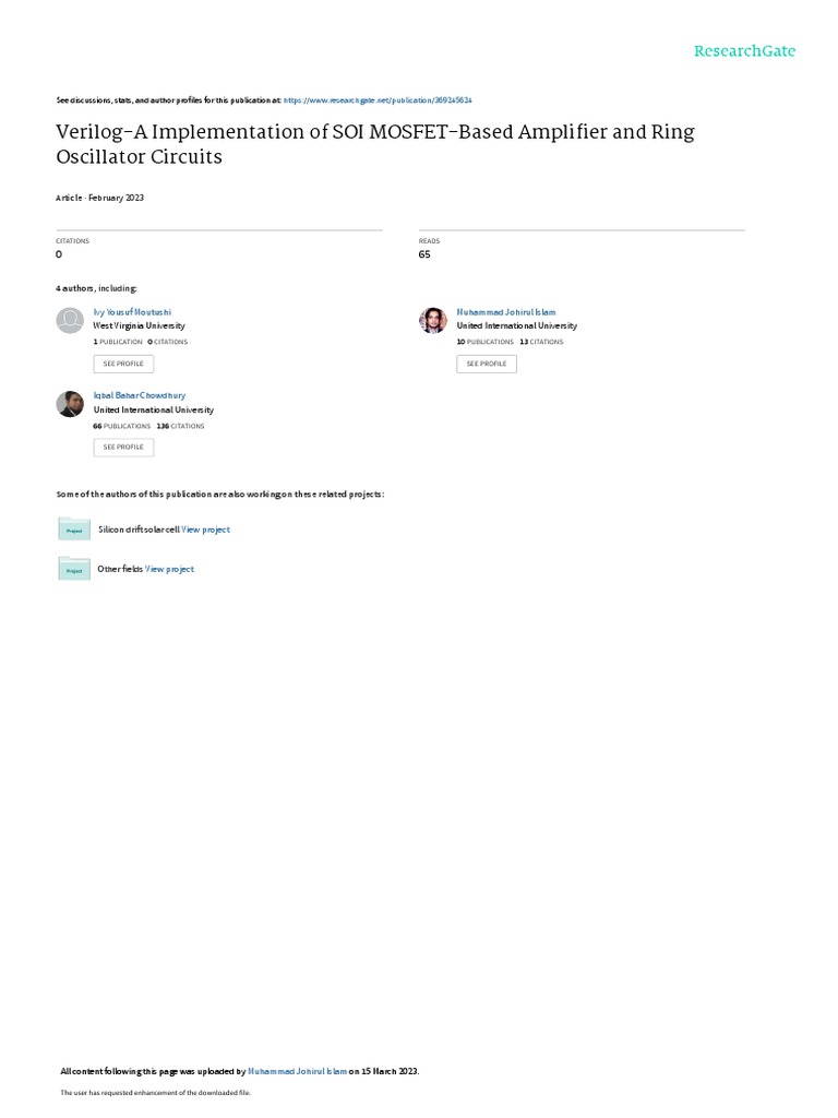Verilog-A Implementation of SOI MOSFET-Based Amplifier and Ring | PDF ...
