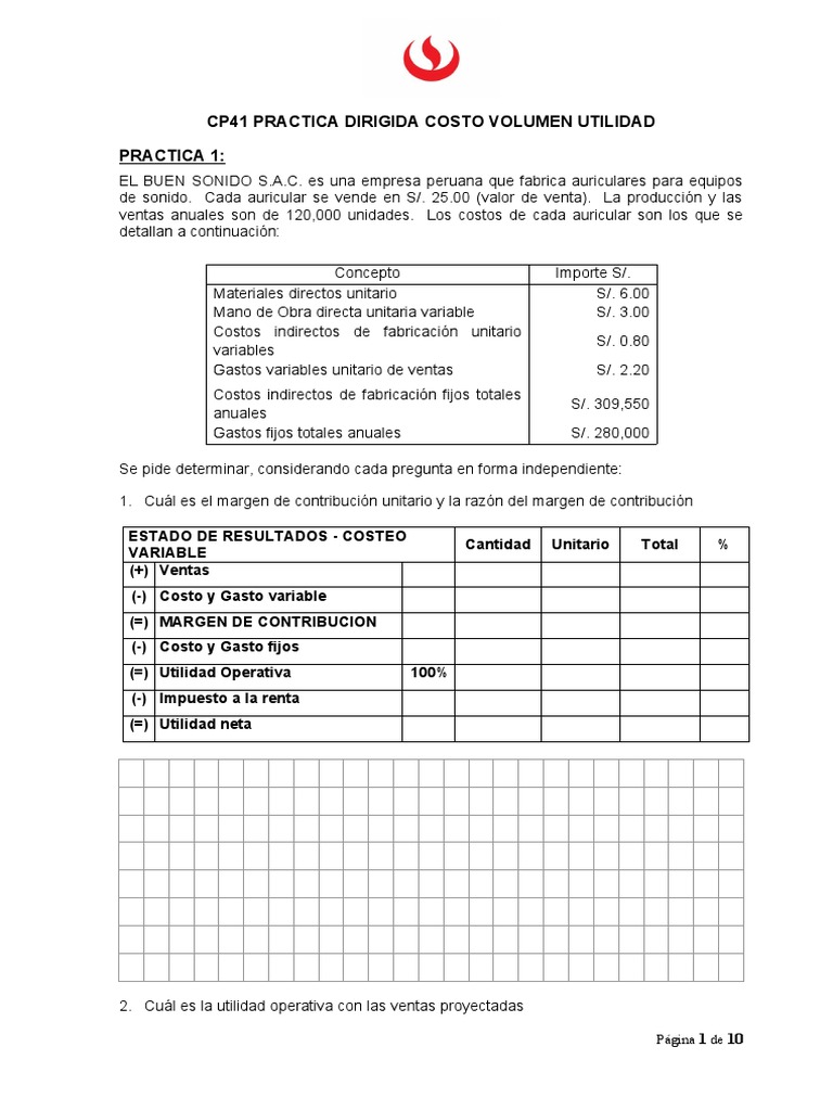 Ejercicios de Costo Volumen Utilidad | PDF