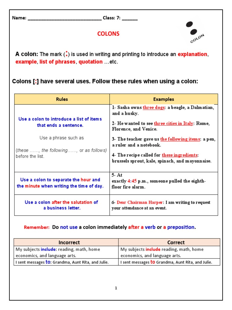Grammar - Unit 5 - Colons | PDF