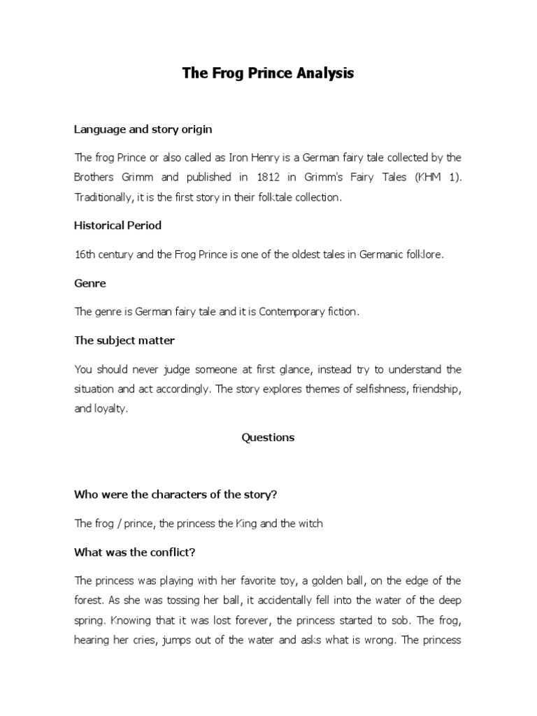 The Frog Prince Analysis | PDF