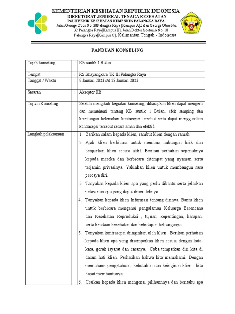 PANDUAN KONSELING KB 1 Bulan-Edit | PDF