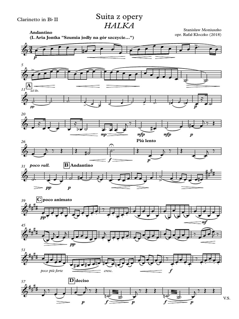 Suita Z Opery Halka (Partie) - Clarinetto in BB II - Clarinetto in BB ...