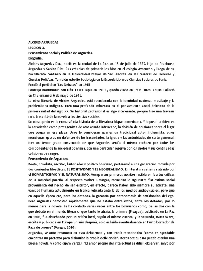 Alcides Arguedas | PDF