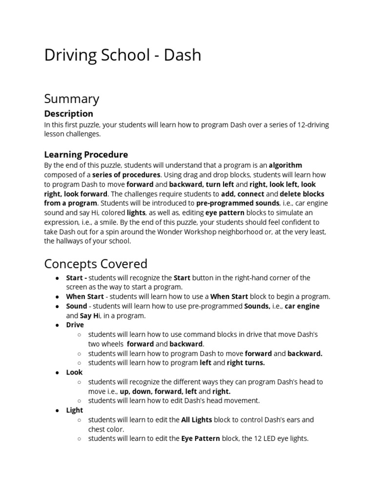 Dash Programming Lesson Plans | PDF