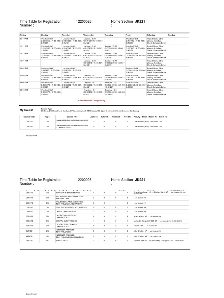 RPT Time Table Student | PDF | Information And Communications Technology | Information Technology