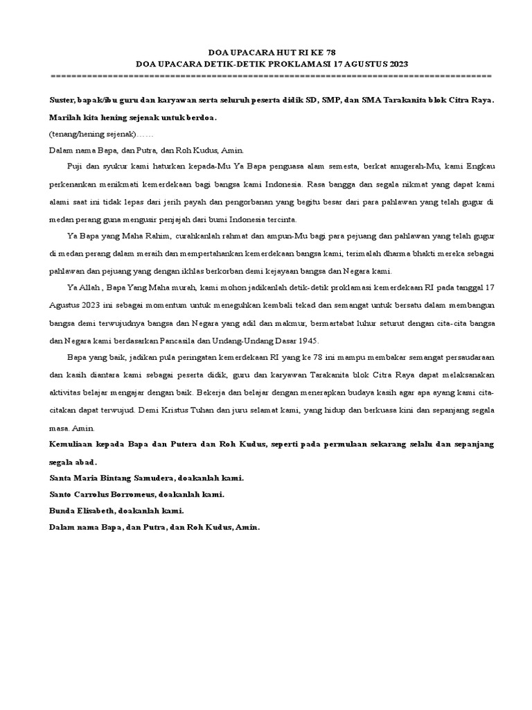 Doa HUT RI KE 78 | PDF | Agama & Spiritualitas