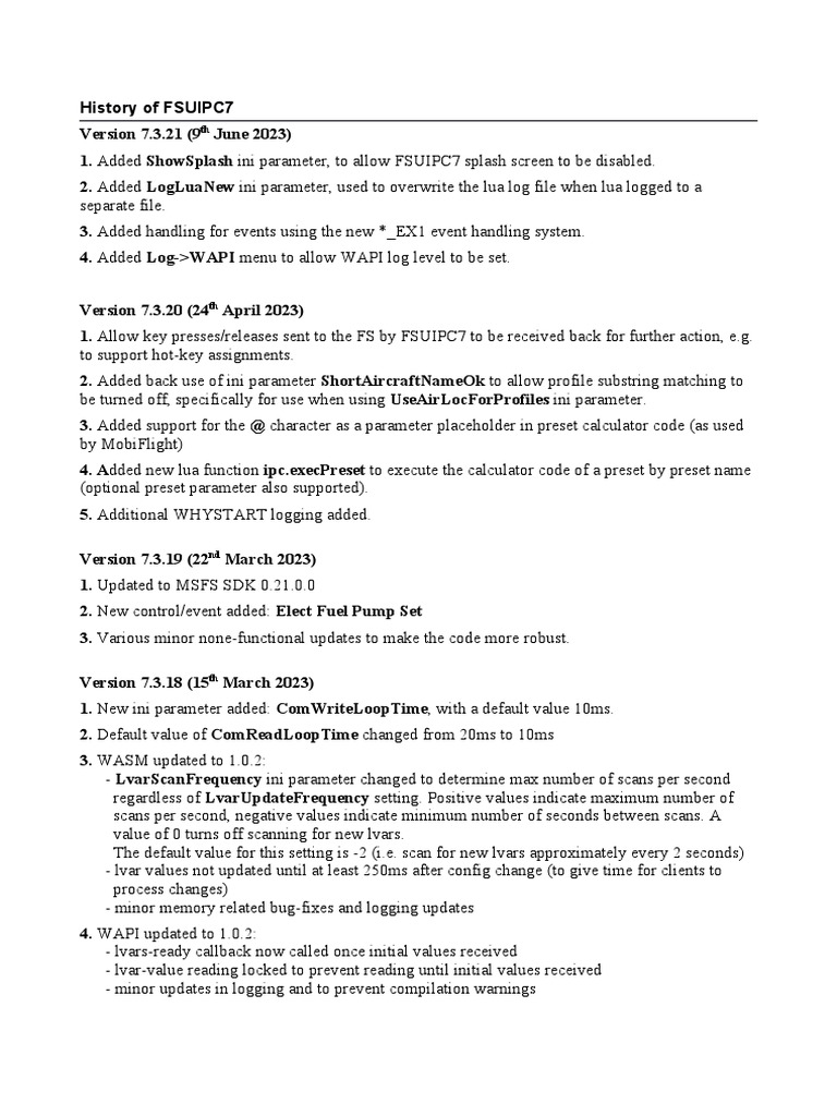 FSUIPC7 History | PDF