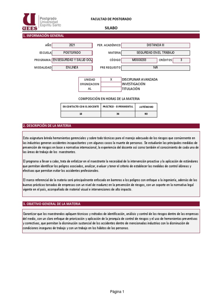 Syllabus | PDF | Valores | Seguridad y salud ocupacional