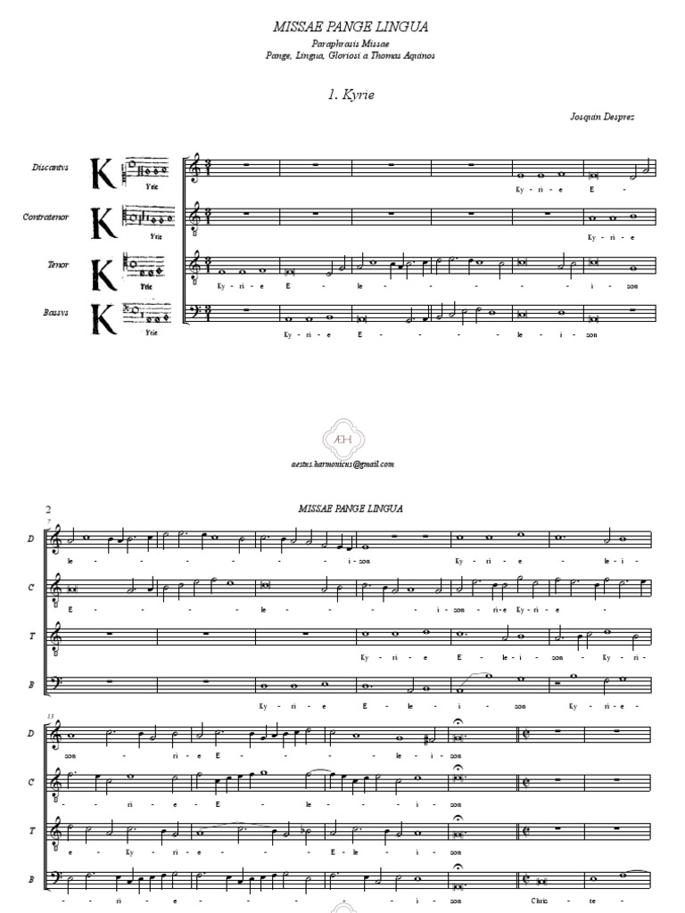 Kyrie de La Missa Pange Lingua de Josquin Desprez | PDF