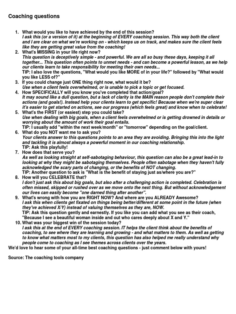 Coaching - LI Carousel - 335CoachingQuestions | PDF