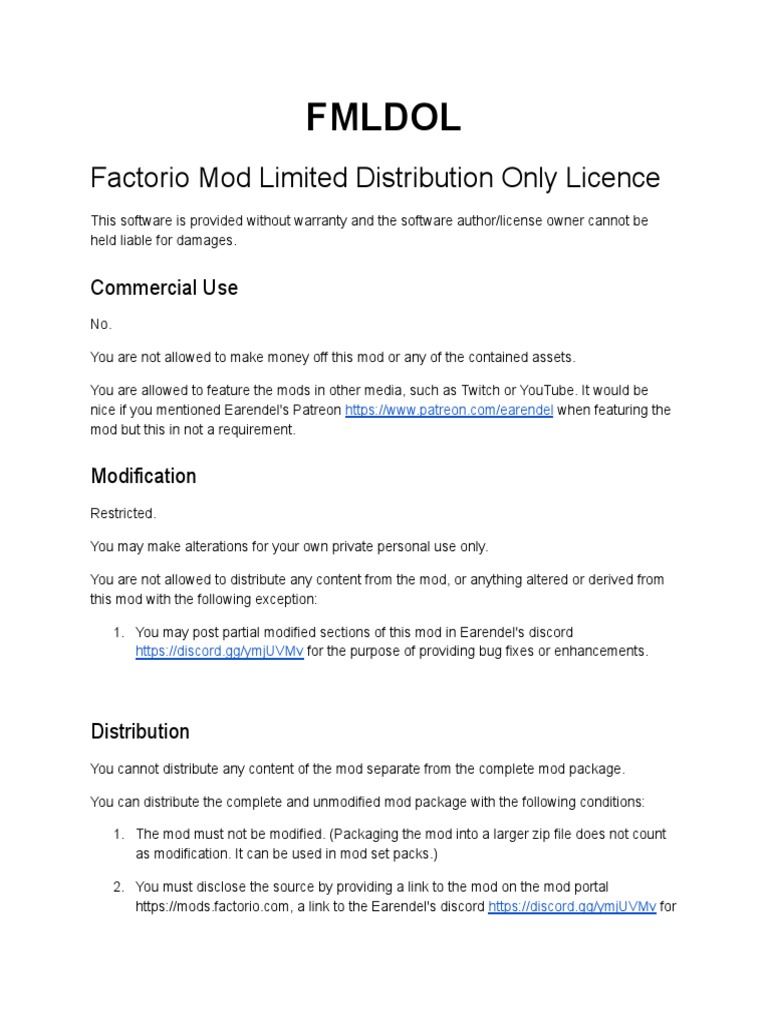 Factorio Mod Limited Distribution Licence | PDF