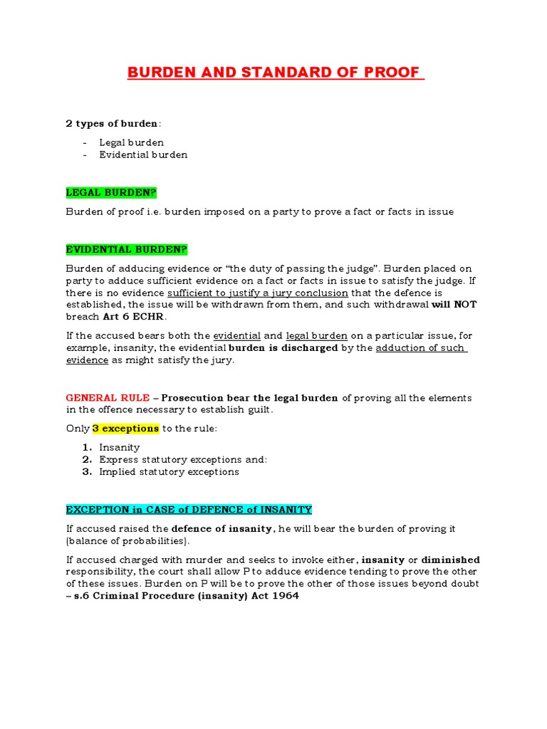 Burden and Standard of Proof Guide | PDF | Burden Of Proof (Law ...