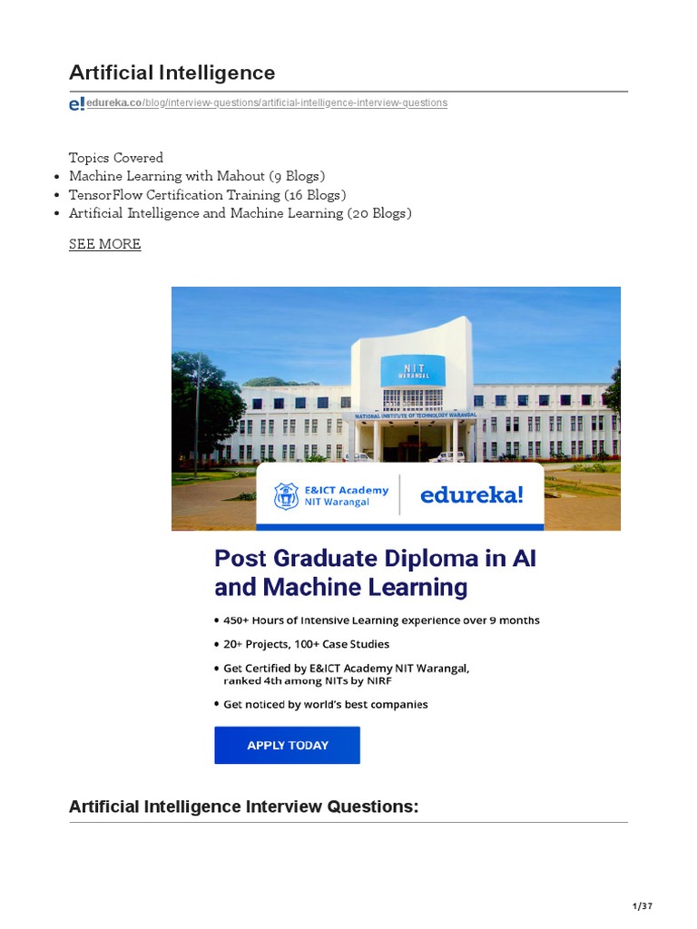 Artificial Intelligence Edureka Pdf Artificial Intelligence Intelligence Ai And Semantics 