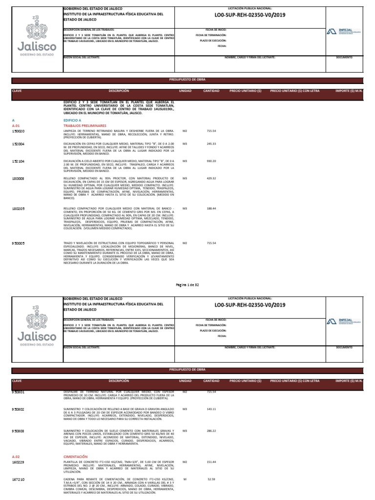 Catalogo de Conceptos Lo0-Sup-Reh-02350-V0-2019 | PDF
