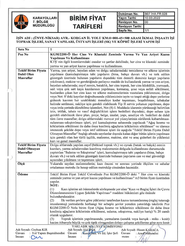 Birim Fiyat Tarifleri | PDF