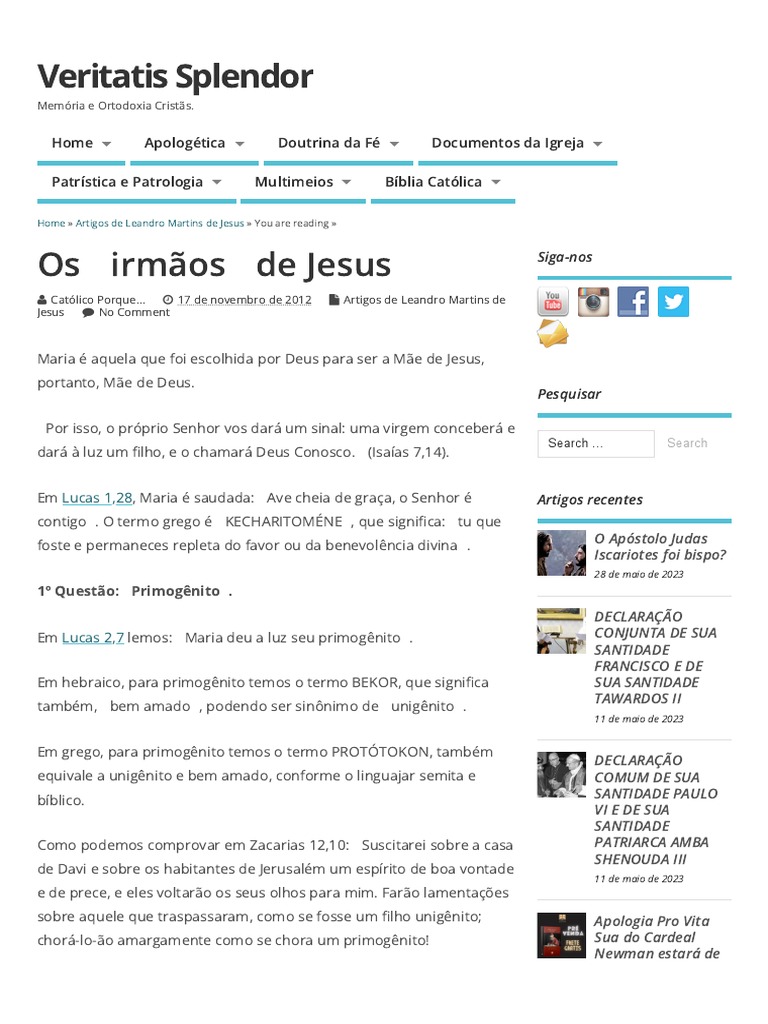 Os _irmãos_ de Jesus - Veritatis Splendor | PDF | Maria, mãe de Jesus ...