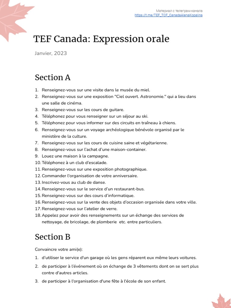 TEF E.Orale | PDF