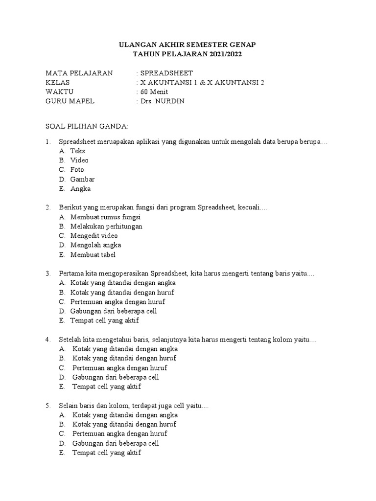 Soal Spreadsheet | PDF