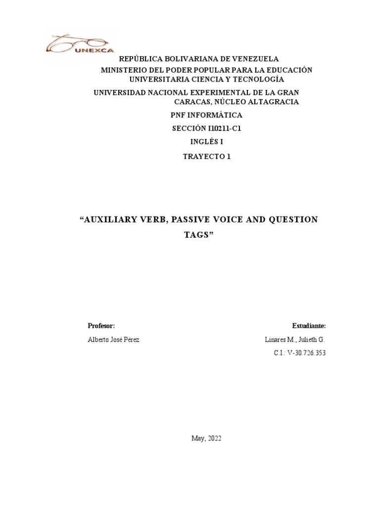 Auxiliary Verb, Passive Voice and Question Tags | PDF