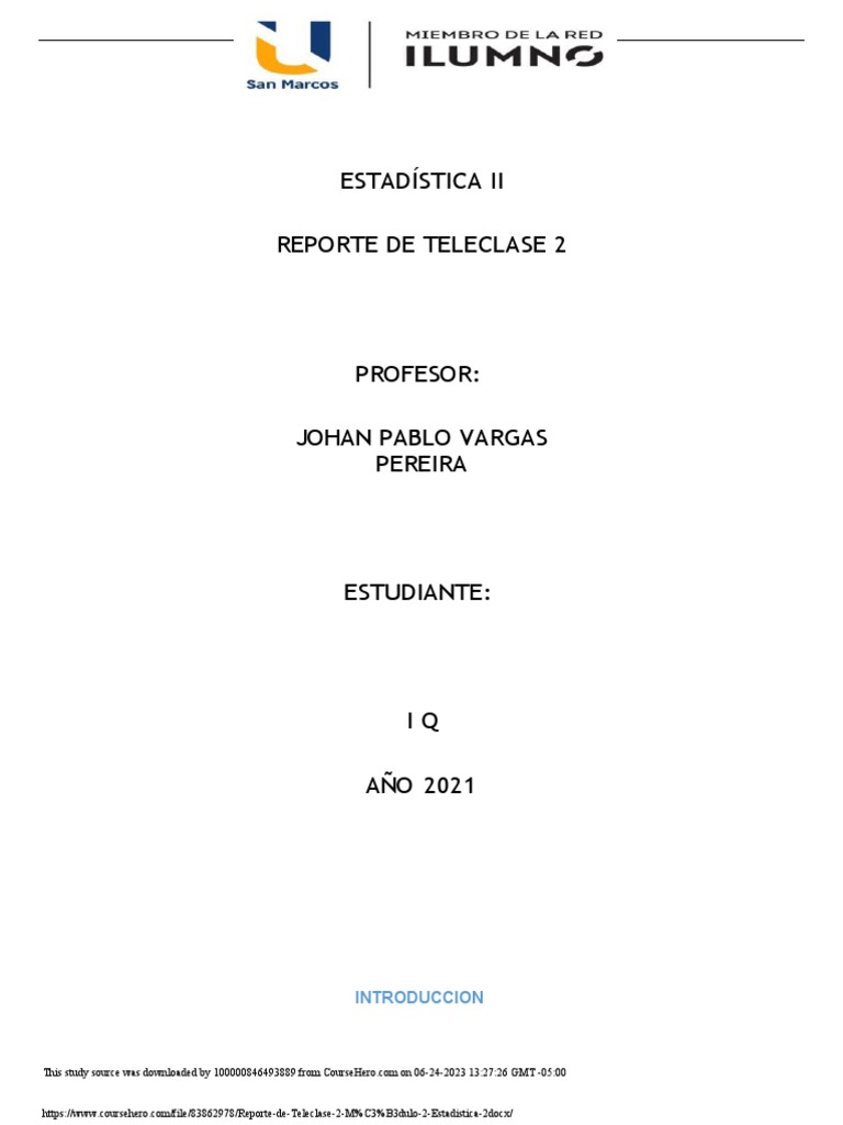 Reporte de Teleclase 2 M Dulo 2 Estadistica 2 | PDF