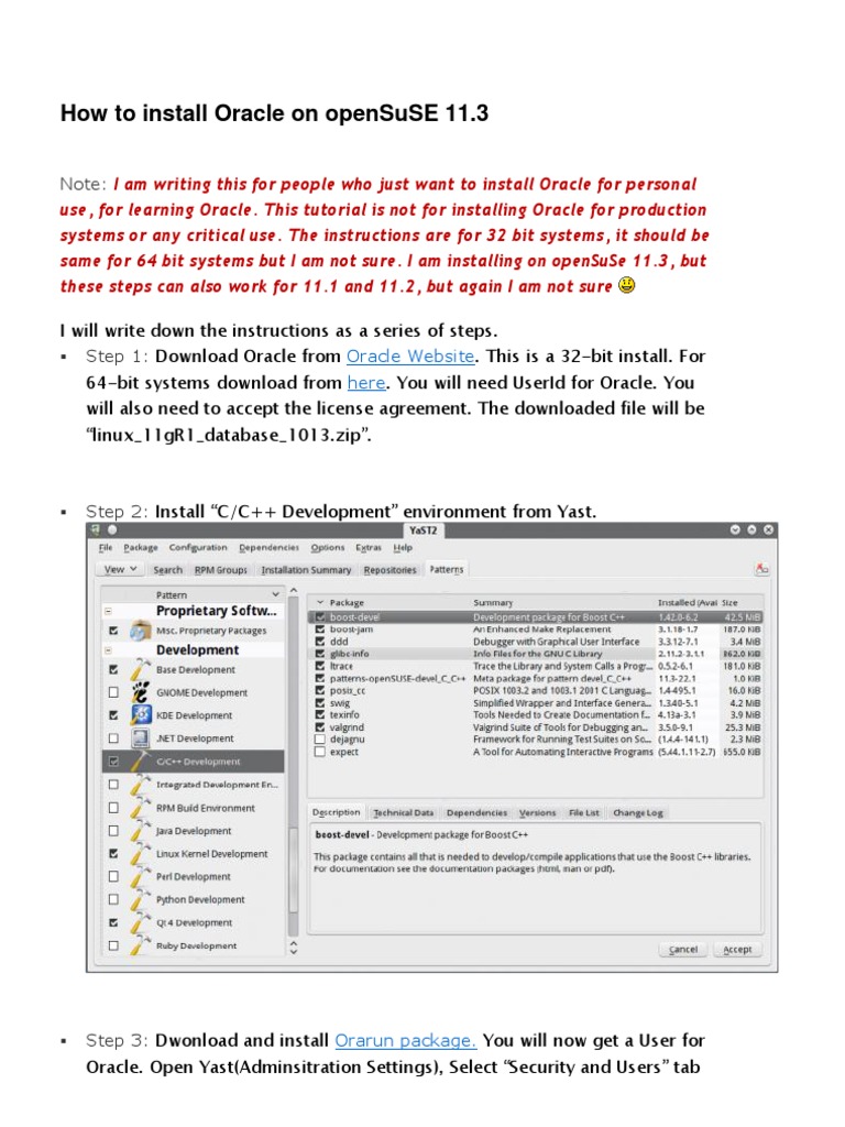 How To Install Oracle On OpenSuSE 11 | PDF | Superuser | Oracle Database