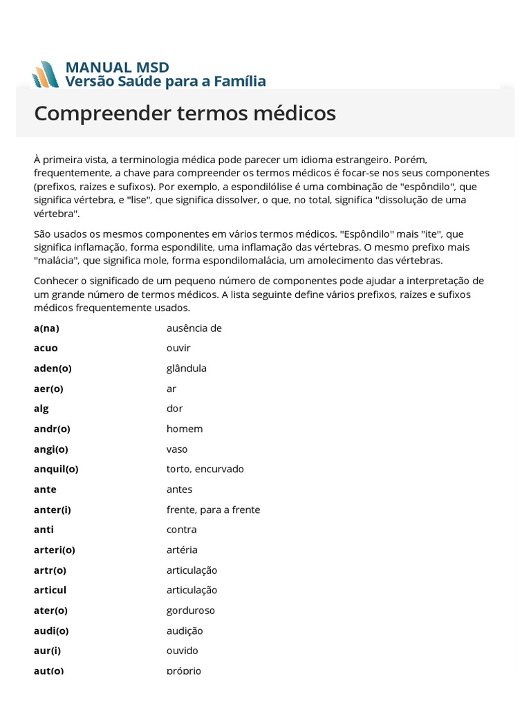 Compreender Termos Médicos - Manual MSD Versão Sa | PDF