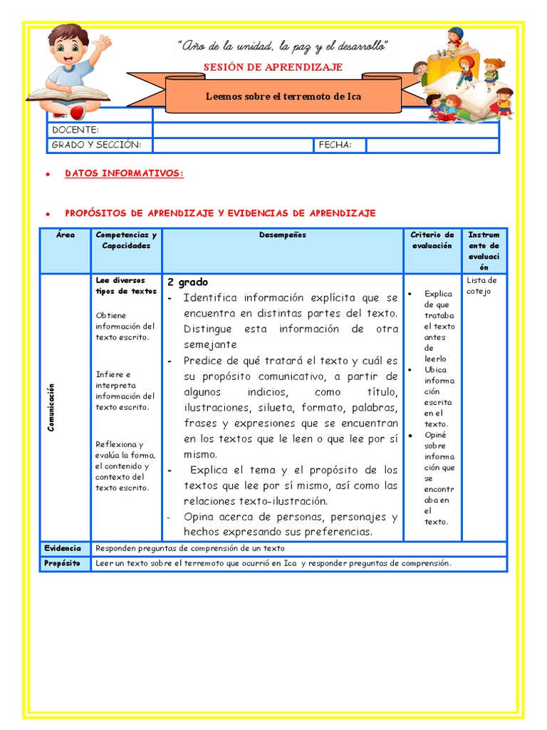 2º E7 S2 Sesión D4 Plan Lector Terromoto en Ica | PDF