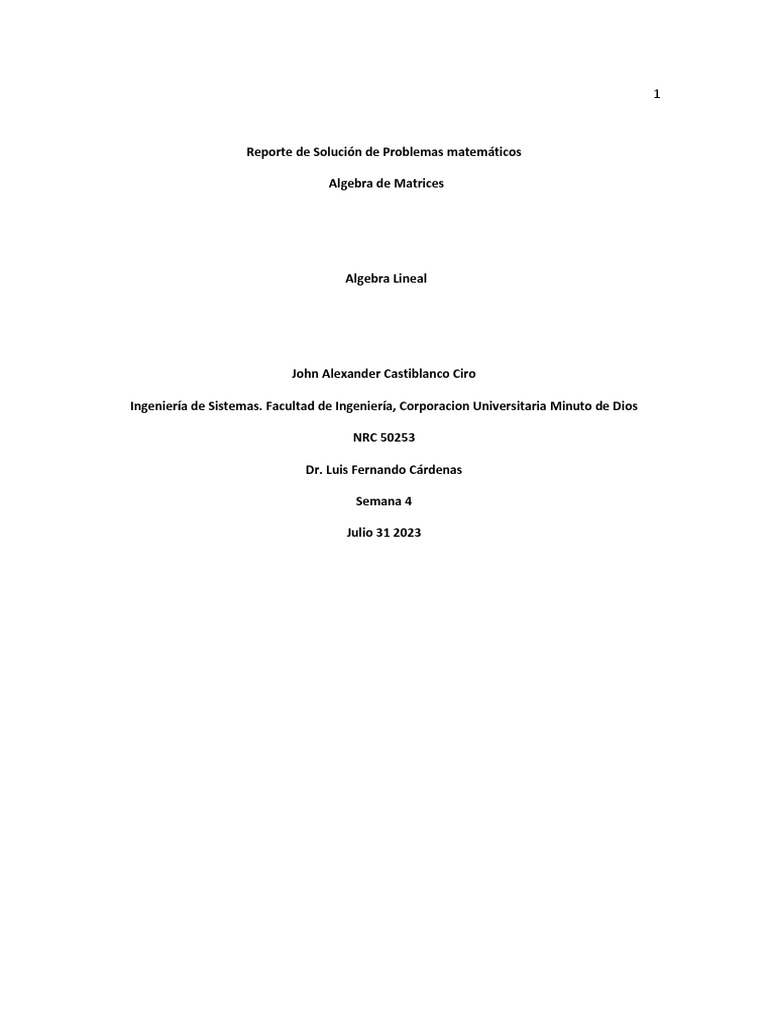 Castiblanco John Alexander Actividad Algebra Lineal | PDF
