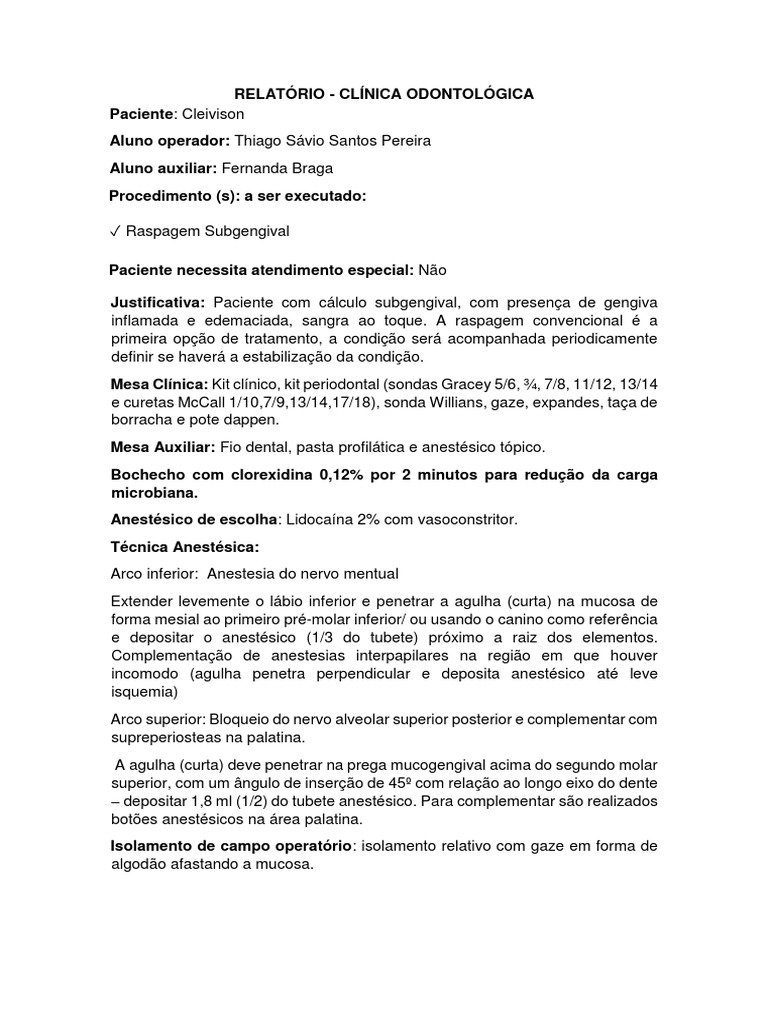 Raspagem Subgengival: Técnica e Anestesia | PDF | Dente | Boca