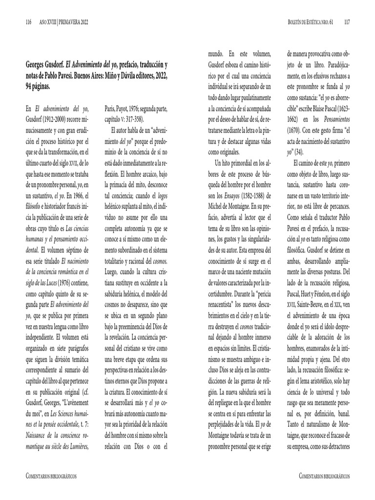 Publicacion Doi 2023 Gusdorf El Advenimiento Del Yo Version Publicada | PDF