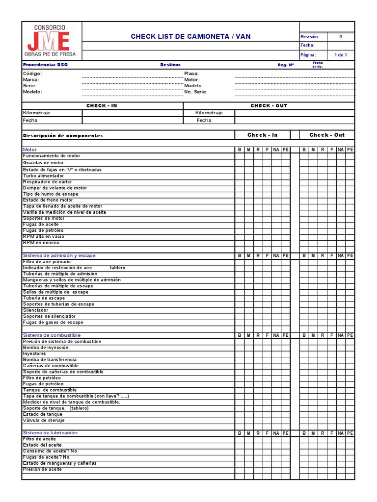 Check List Camioneta | PDF