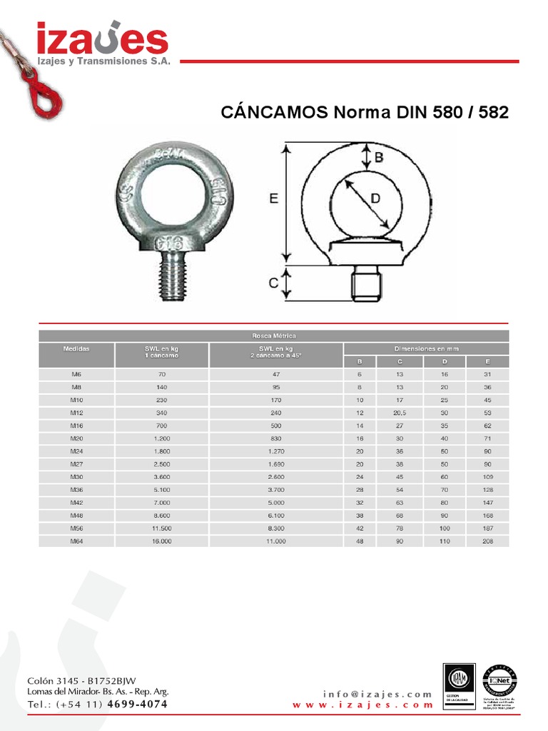 Ficha Tecnica Cancamos DIN 580 582 | PDF