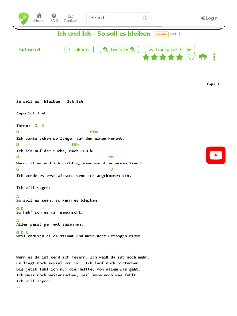 Ich Und Ich - So Soll Es Bleiben Ukulele Chords | PDF