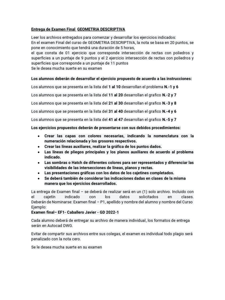 Indicaciones de Examen FINAL - F1 GD | PDF | Geometria clasica | Geometría euclidiana