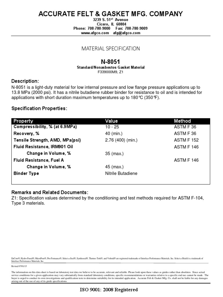 N-8051 Material Specification Sheet | PDF | Materials | Mechanical ...