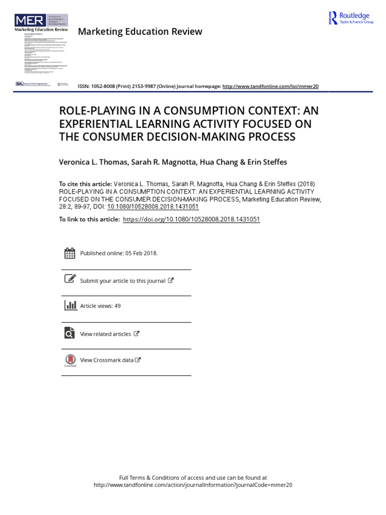 2018 Role Playing in A Consumption Context An Experiential Learning | PDF | Learning | Consumer ...