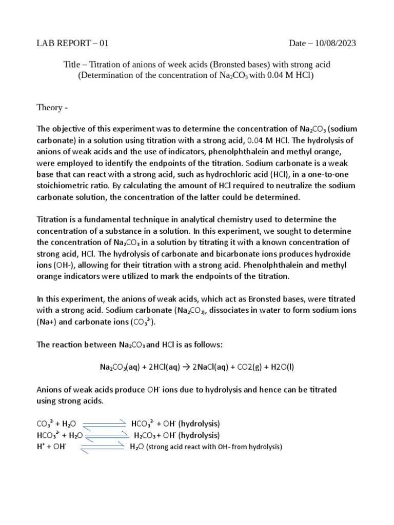 Lab Report 1 | PDF | Titration | Chemistry Lab Report 1 | PDF | Titration | Chemistry