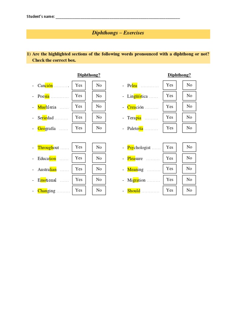 Diphthongs - Exercises | PDF