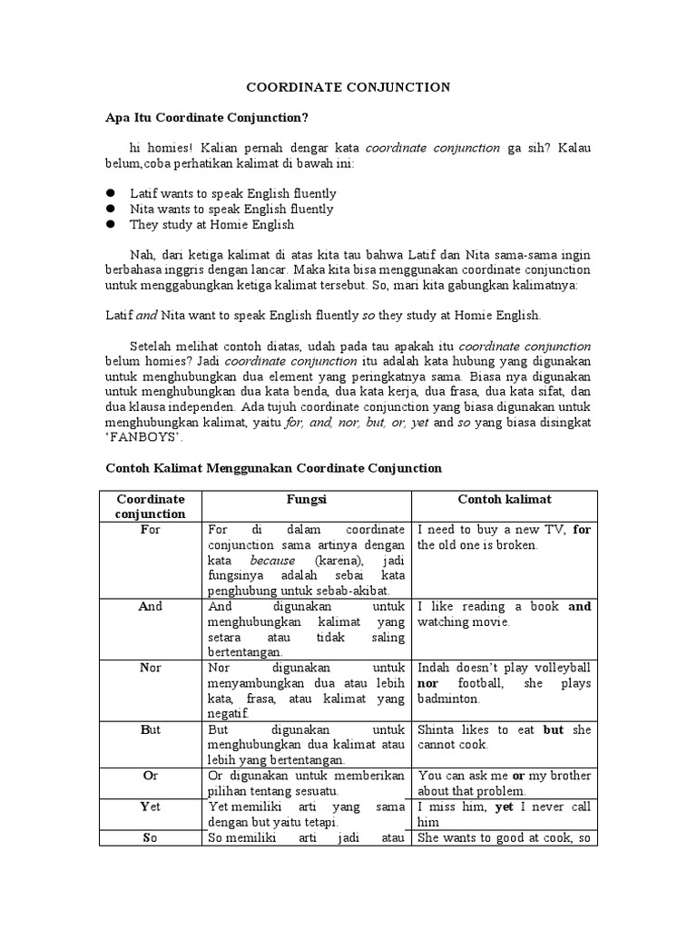 COORDINATE CONJUNCTION (Article) | PDF
