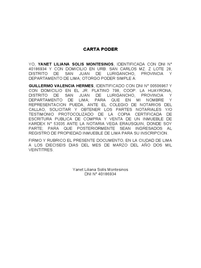 Carta Poder Callao | PDF