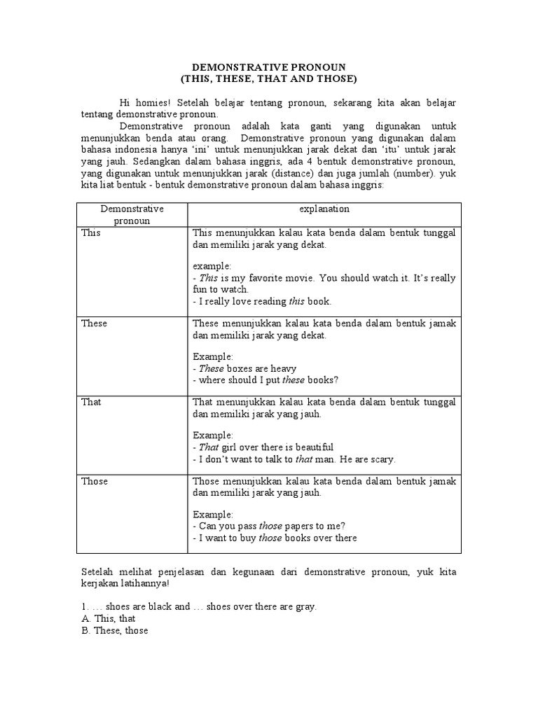 Demonstrative Pronoun | PDF