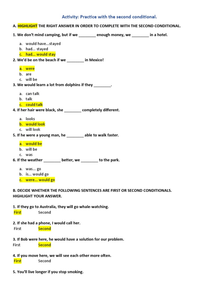 Activity Second Conditionals | PDF
