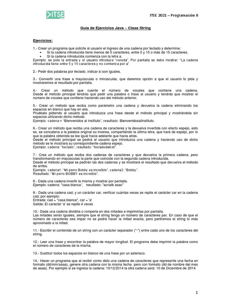 Ejercicios Clase String | PDF | Cadena (informática) | Informática