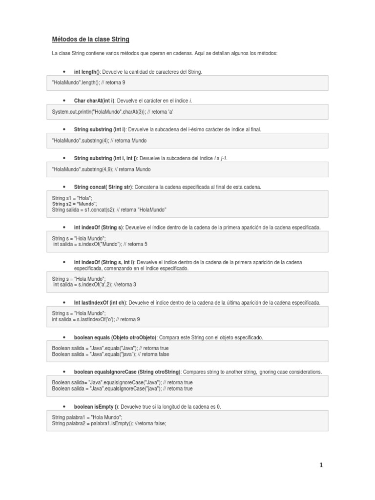 Metodos de la clase String | PDF