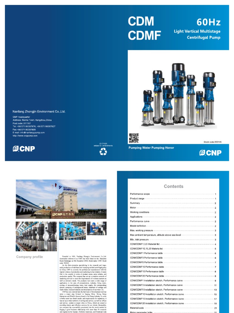 CDM CDMF 60Hz Light Vertical Multistage Pump Bomba Lavadora | PDF