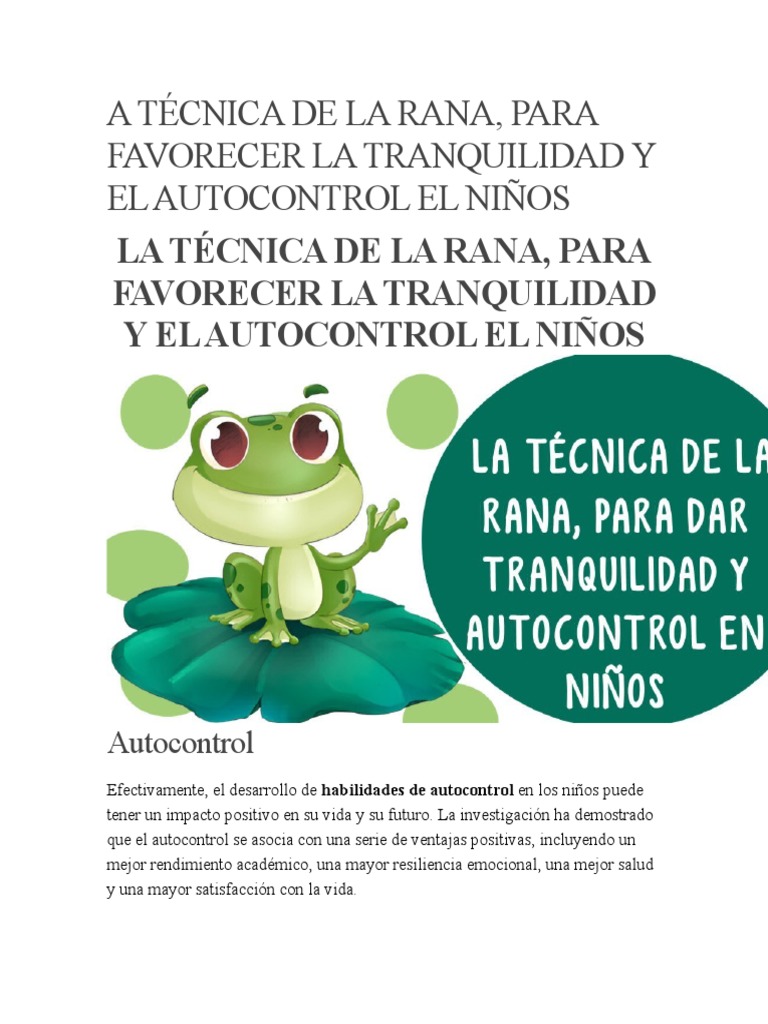 Técnica de la Rana para el Autocontrol Infantil | PDF | Crecimiento ...